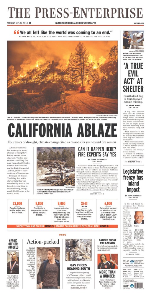 Front page of the day: The devastating Valley Fire - Poynter