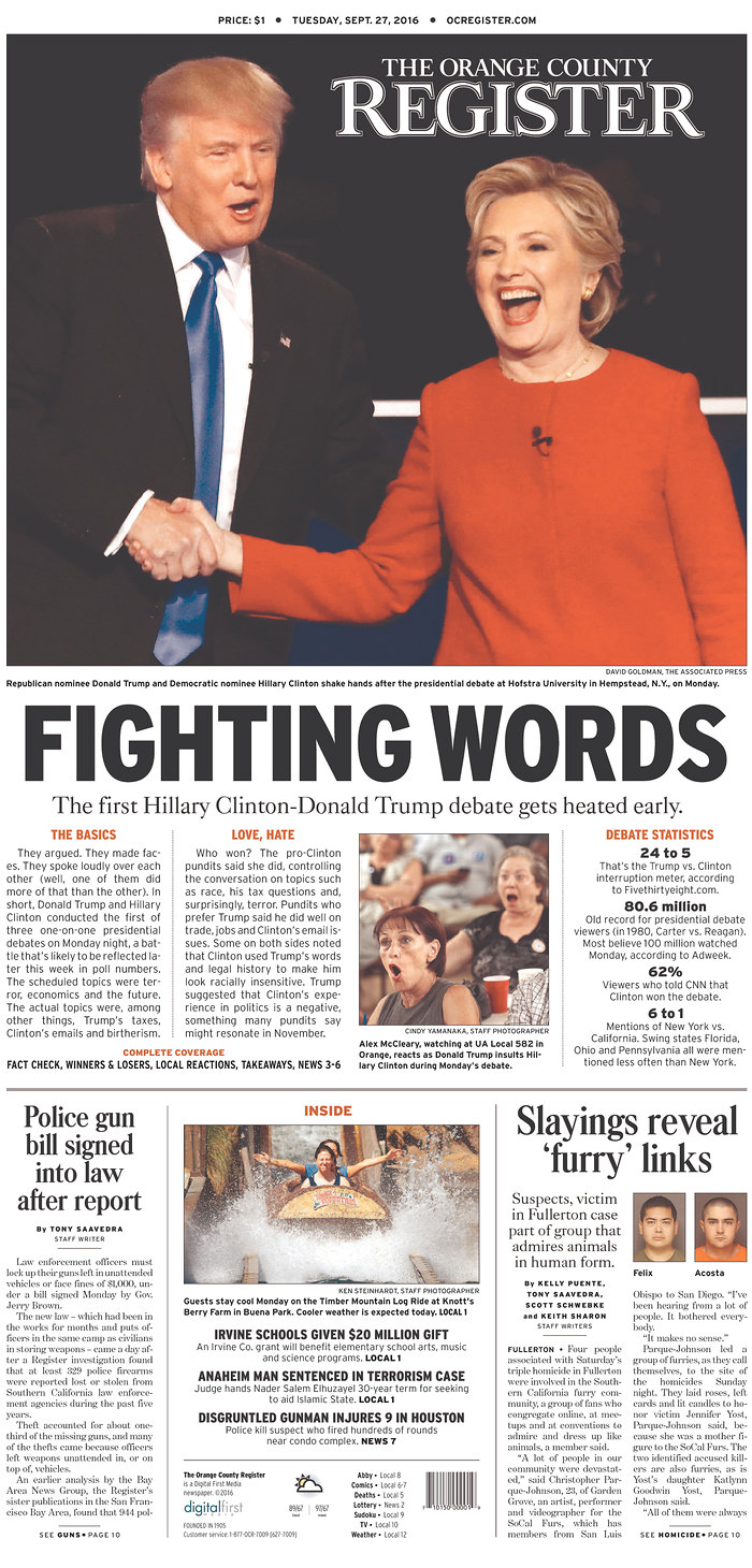 On front pages the morning after: 'The great debate?' - Poynter