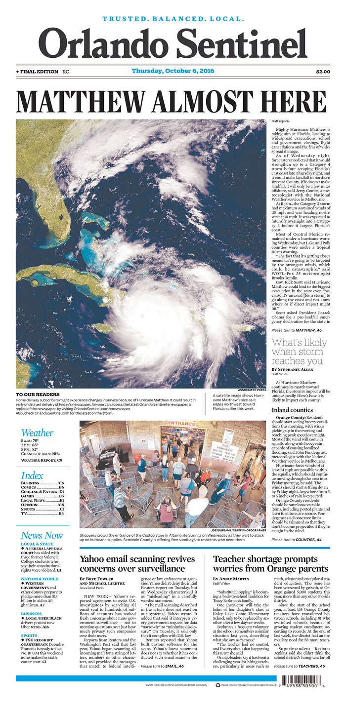 Florida newspapers put out the 'Unwelcome Matt' before the hurricane ...